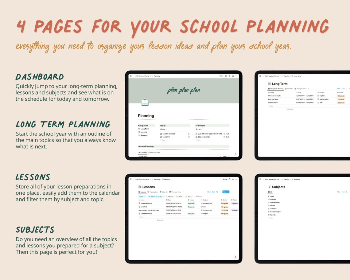 Digital Teacher Planner 2.0 NOTION TEMPLATE Teacher Calendar for Lesson ...