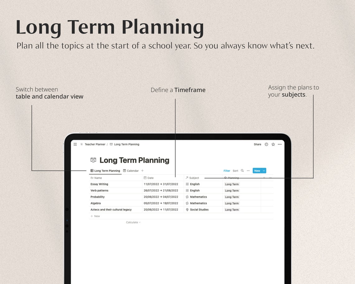 Digital Teacher Planner NOTION TEMPLATE Teacher Calendar for Lesson ...