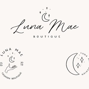 Premade Logo Design, Moon Logo Set, Boho Logo, Boutique, Custom Logo ...