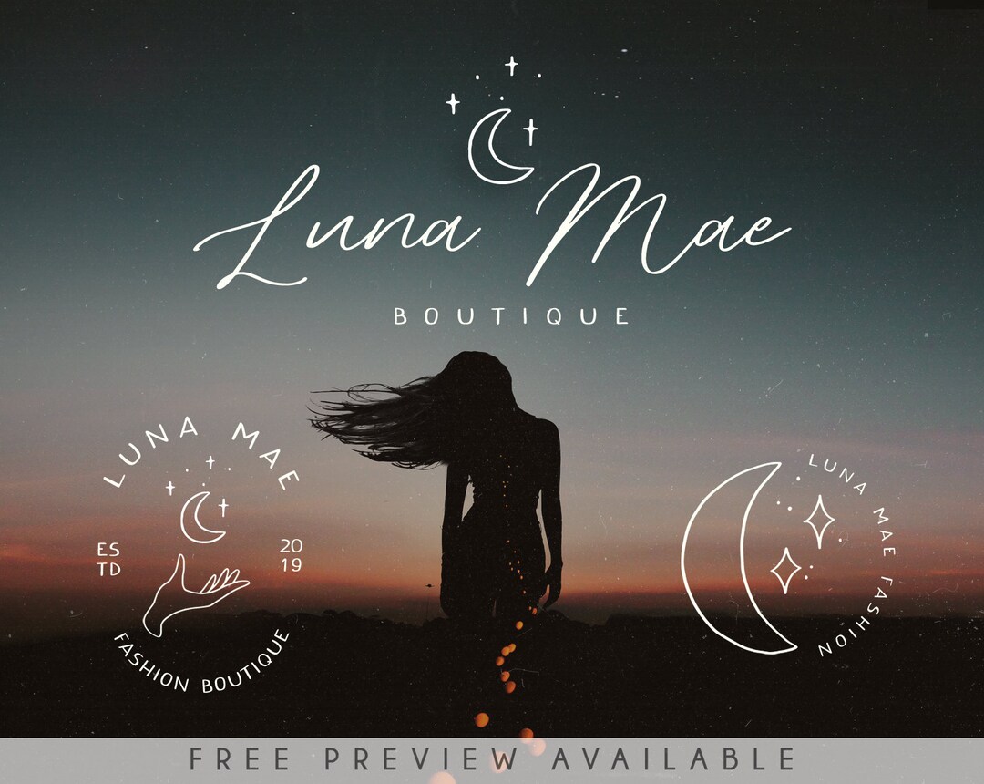 Premade Logo Design, Moon Logo Set, Boho Logo, Boutique, Custom Logo ...