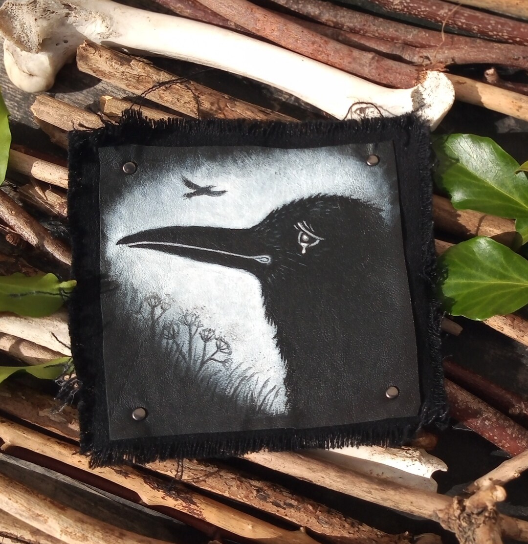 CROW PATCH Hand Painted. Black Raven Crow Corvid Patches - Etsy