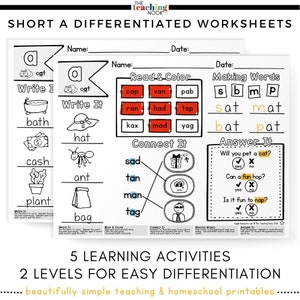 Short A Primary Differentiated Worksheets & Activities | Homeschool ...
