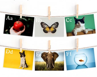 Cursive Alphabet Photo Flashcards Printable ABC Letter Cards | Etsy