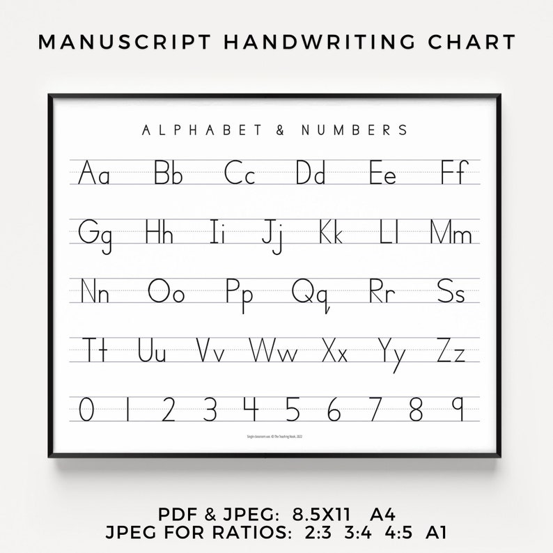 Manuscript Print Handwriting Chart | Horizontal Printable Alphabet ABC ...