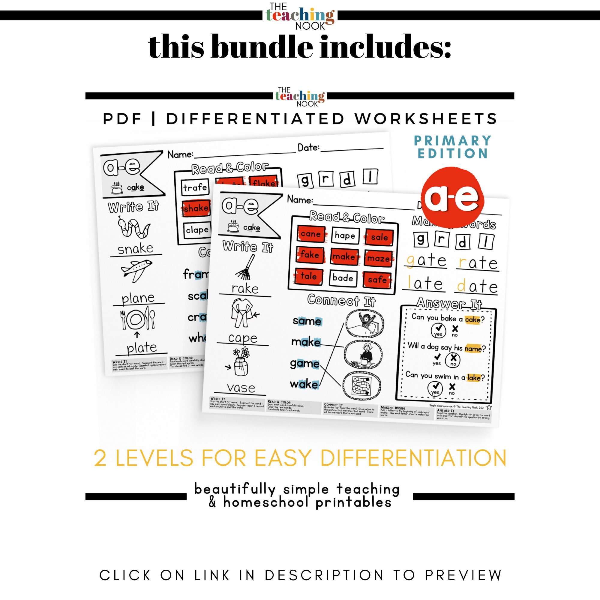 Short & Long A Bundle Primary Differentiated Worksheets Activities ...