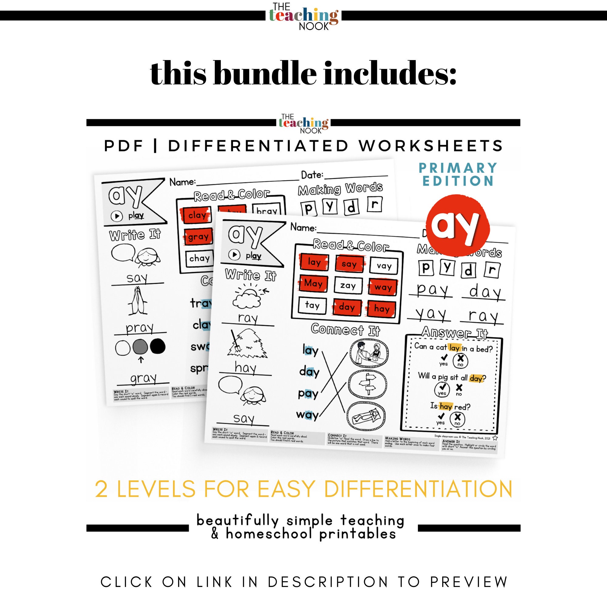 Short & Long A Bundle Primary Differentiated Worksheets Activities ...