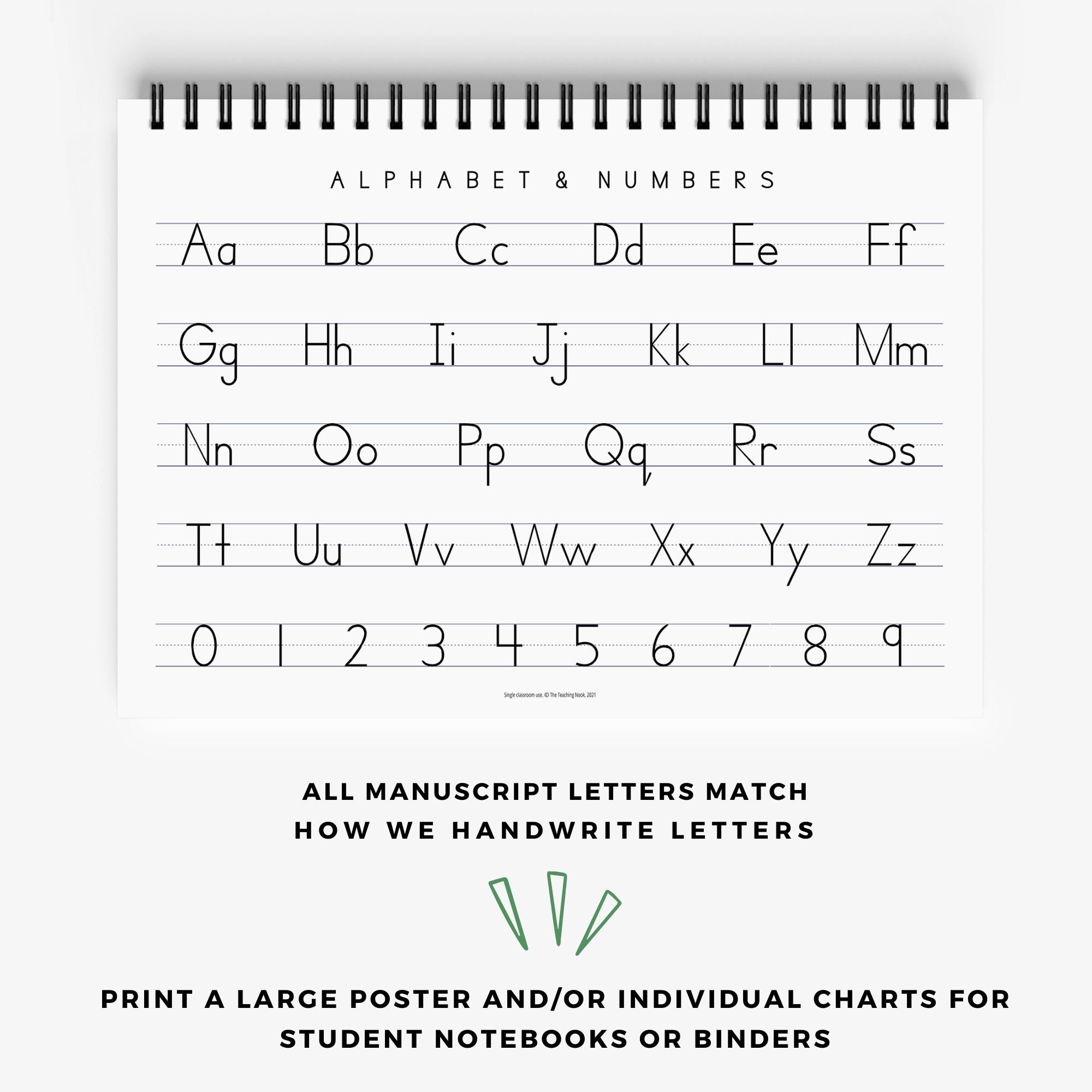 Manuscript Print Handwriting Chart | Horizontal Printable Alphabet ABC ...