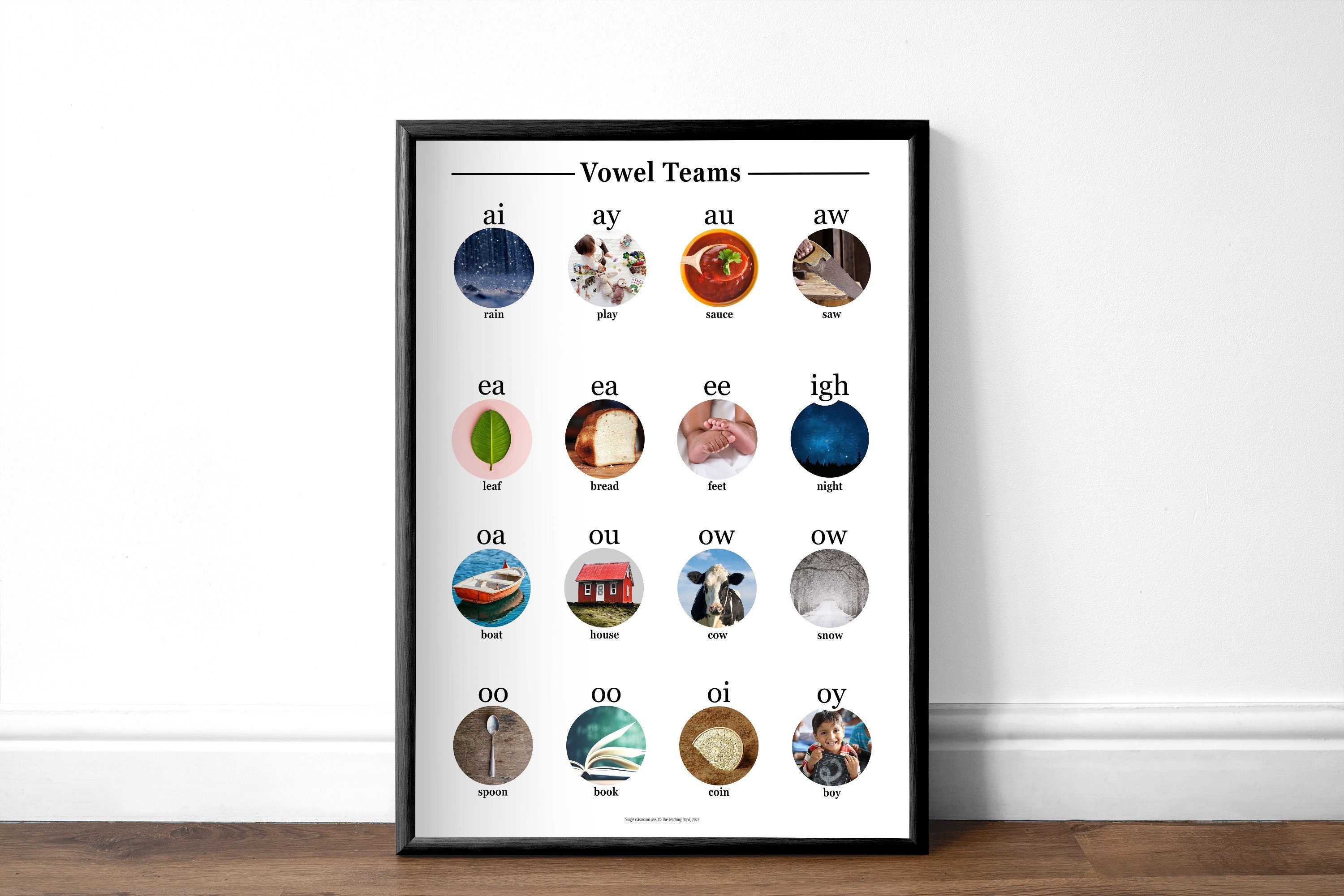 Vowel Teams Photo Phonics Poster level 1 Minimalist Montessori Chart ...