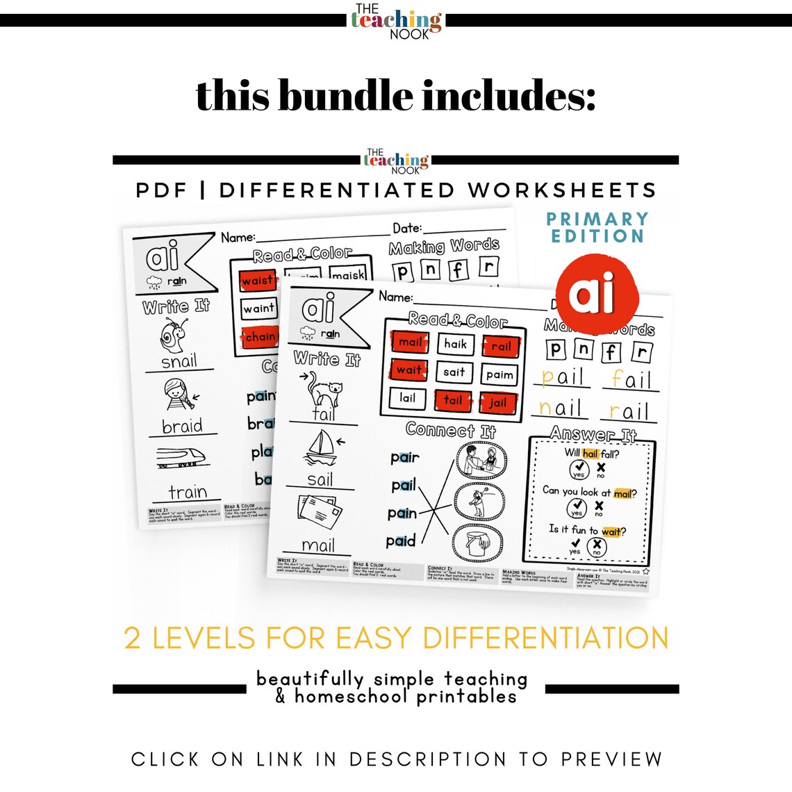 Short & Long A Bundle Primary Differentiated Worksheets Activities ...