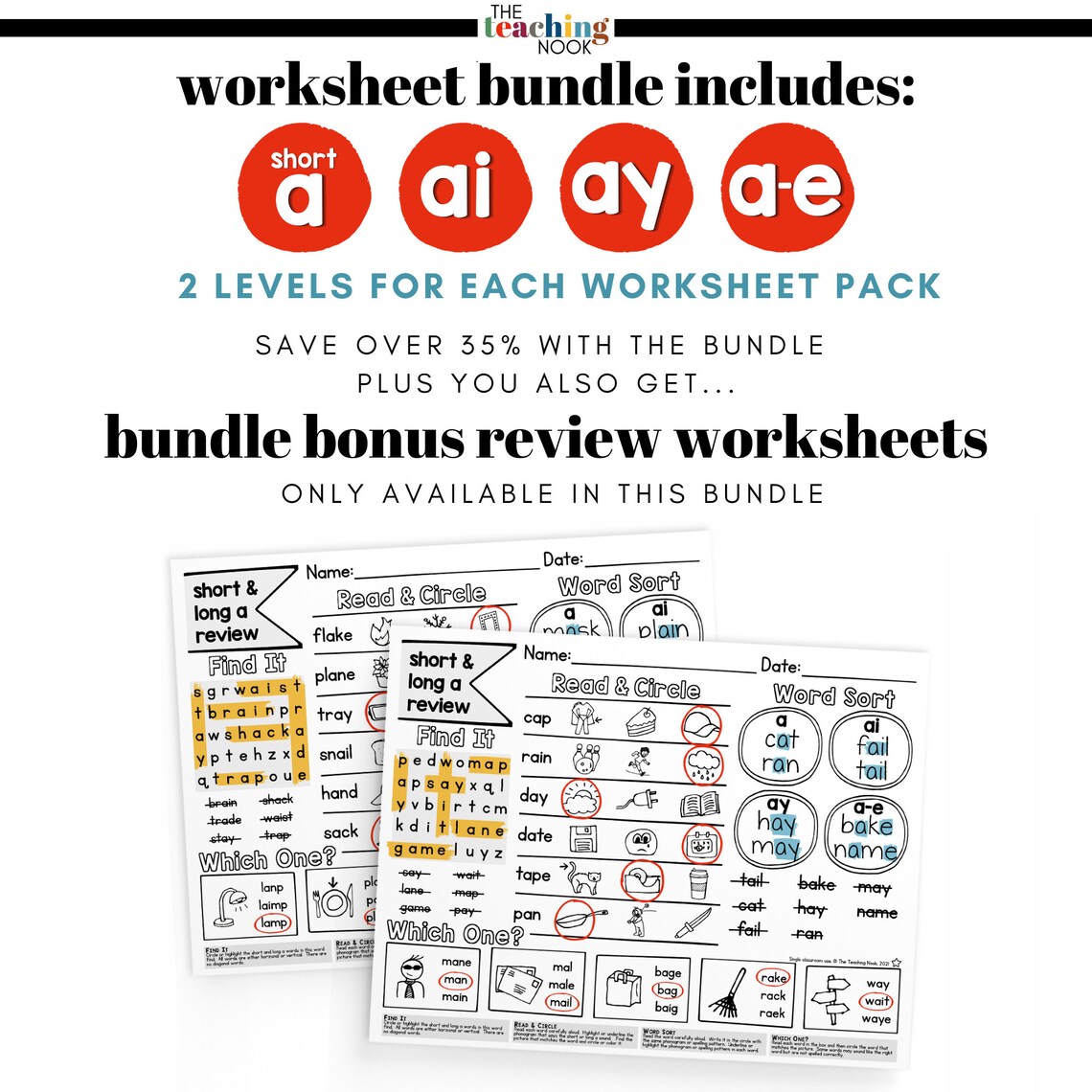Short & Long A Bundle Primary Differentiated Worksheets Activities ...