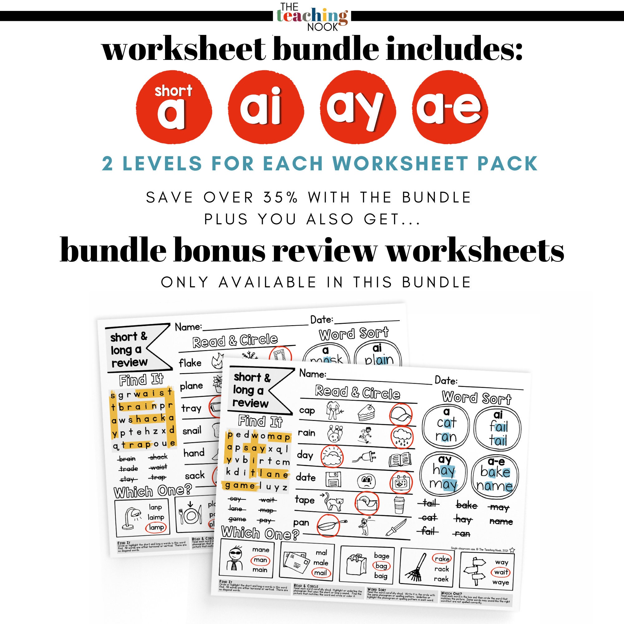 Short & Long A Bundle Primary Differentiated Worksheets Activities ...