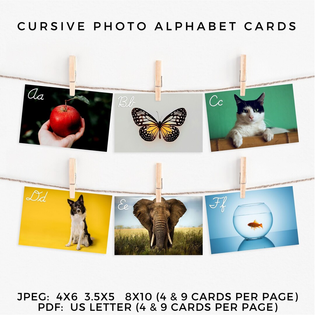 Cursive Alphabet Photo Flashcards Printable ABC Letter Cards Reading ...