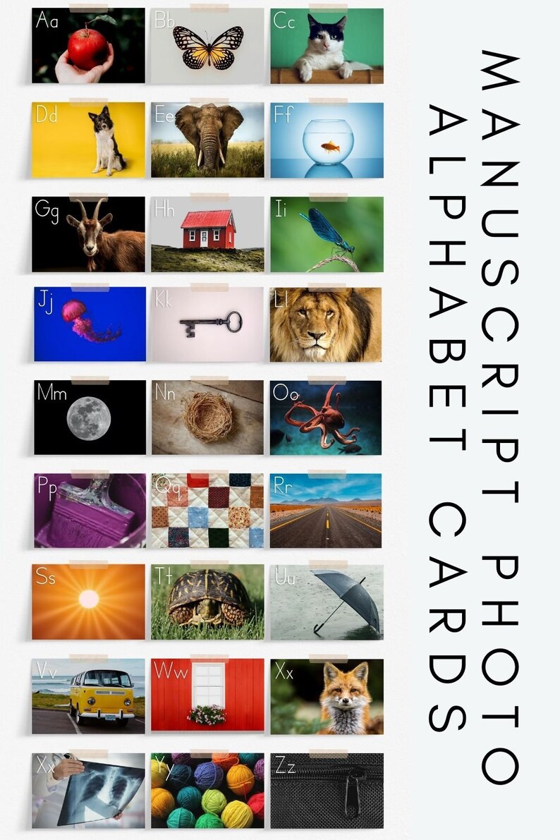 Manuscript Alphabet Photo Flashcards Printable ABC Letter | Etsy