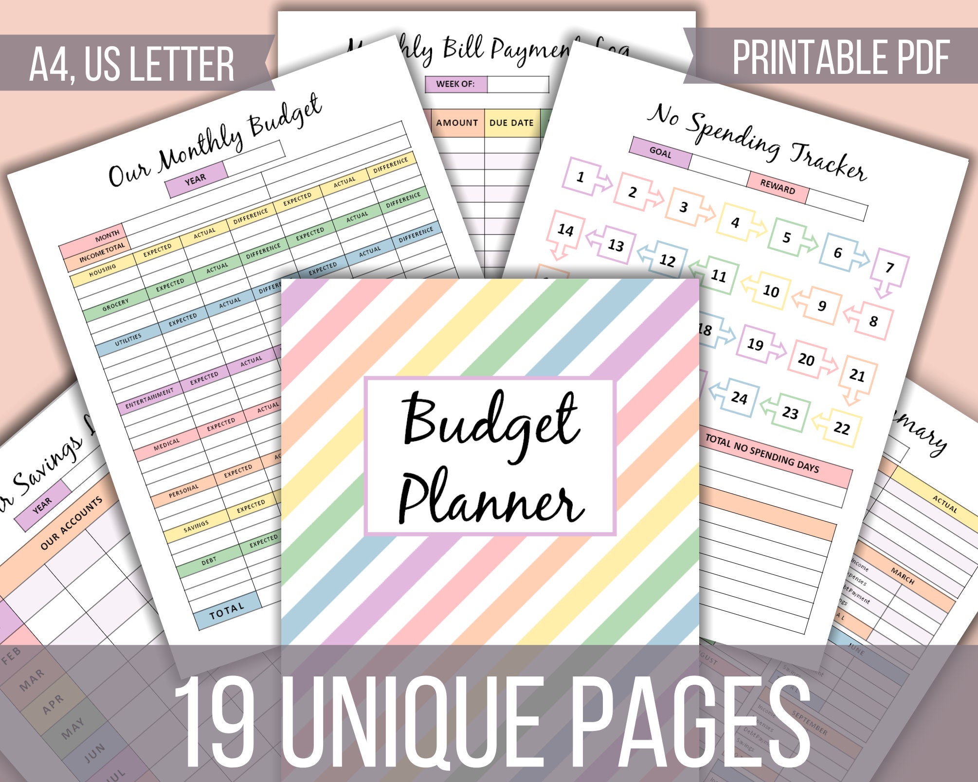 Rainbow BUDGET PLANNER Printable Budget Planner Yearly Monthly - Etsy UK