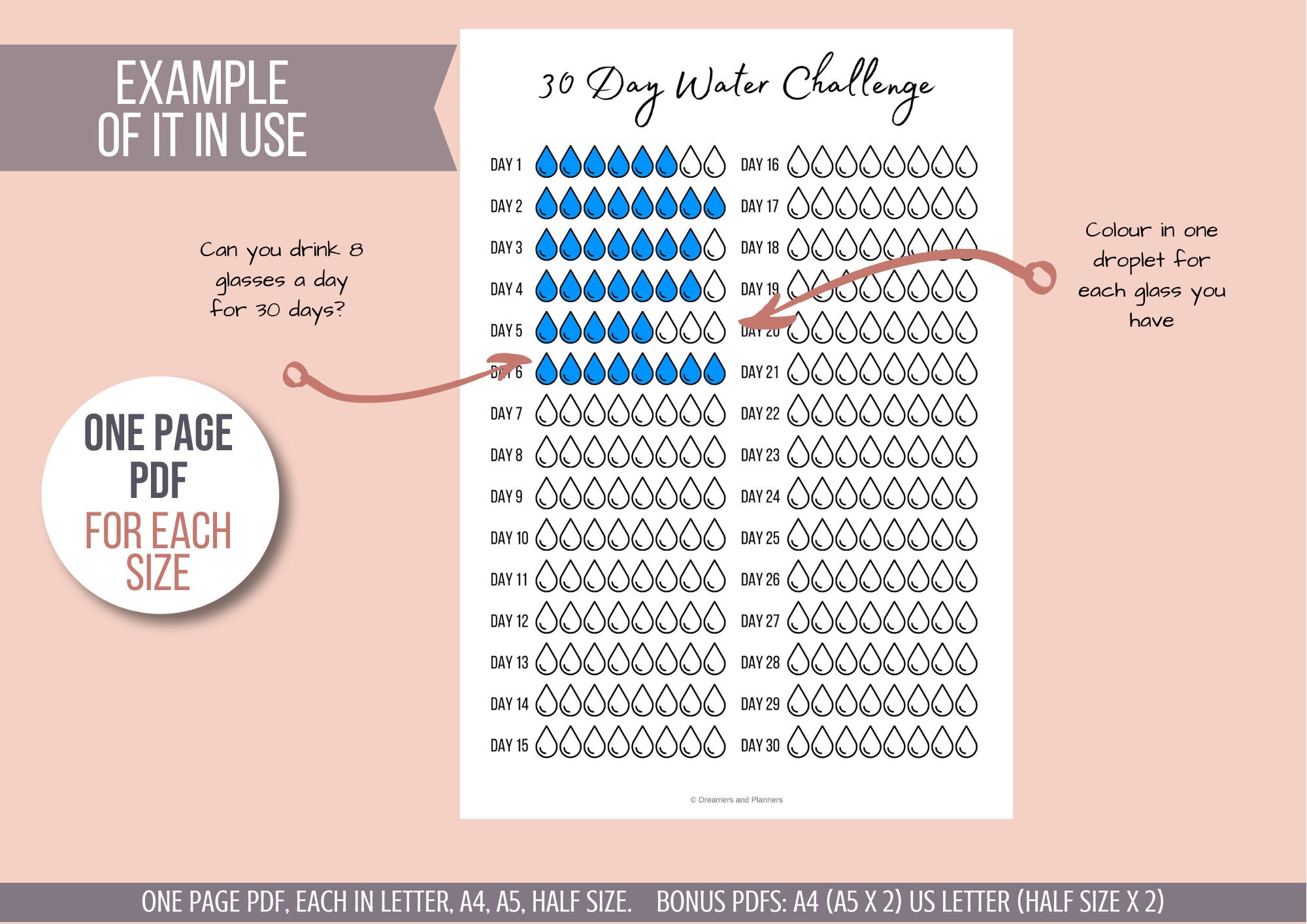 WATER CHALLENGE Printable Habit Tracker Hydration Tracker - Etsy