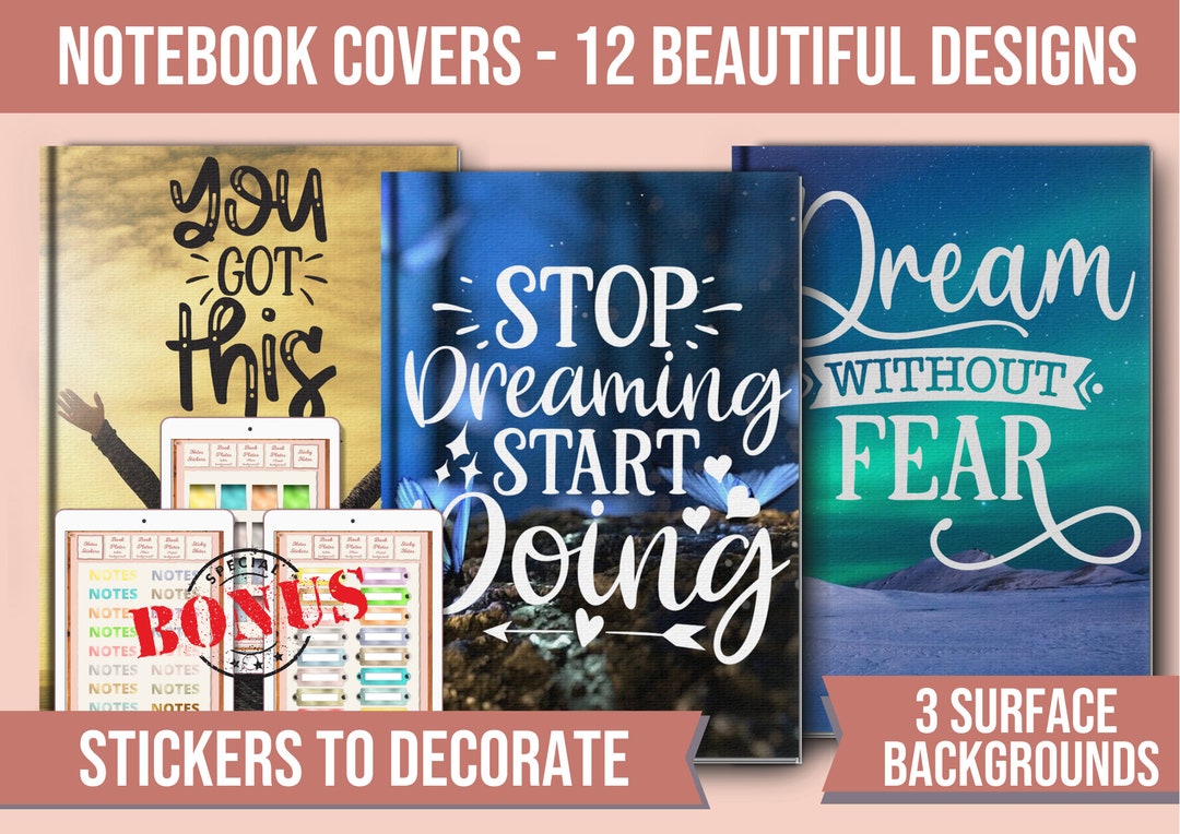 12 PHOTO MOTIVATIONAL QUOTES Digital Notebook Covers, Goodnotes Digital ...