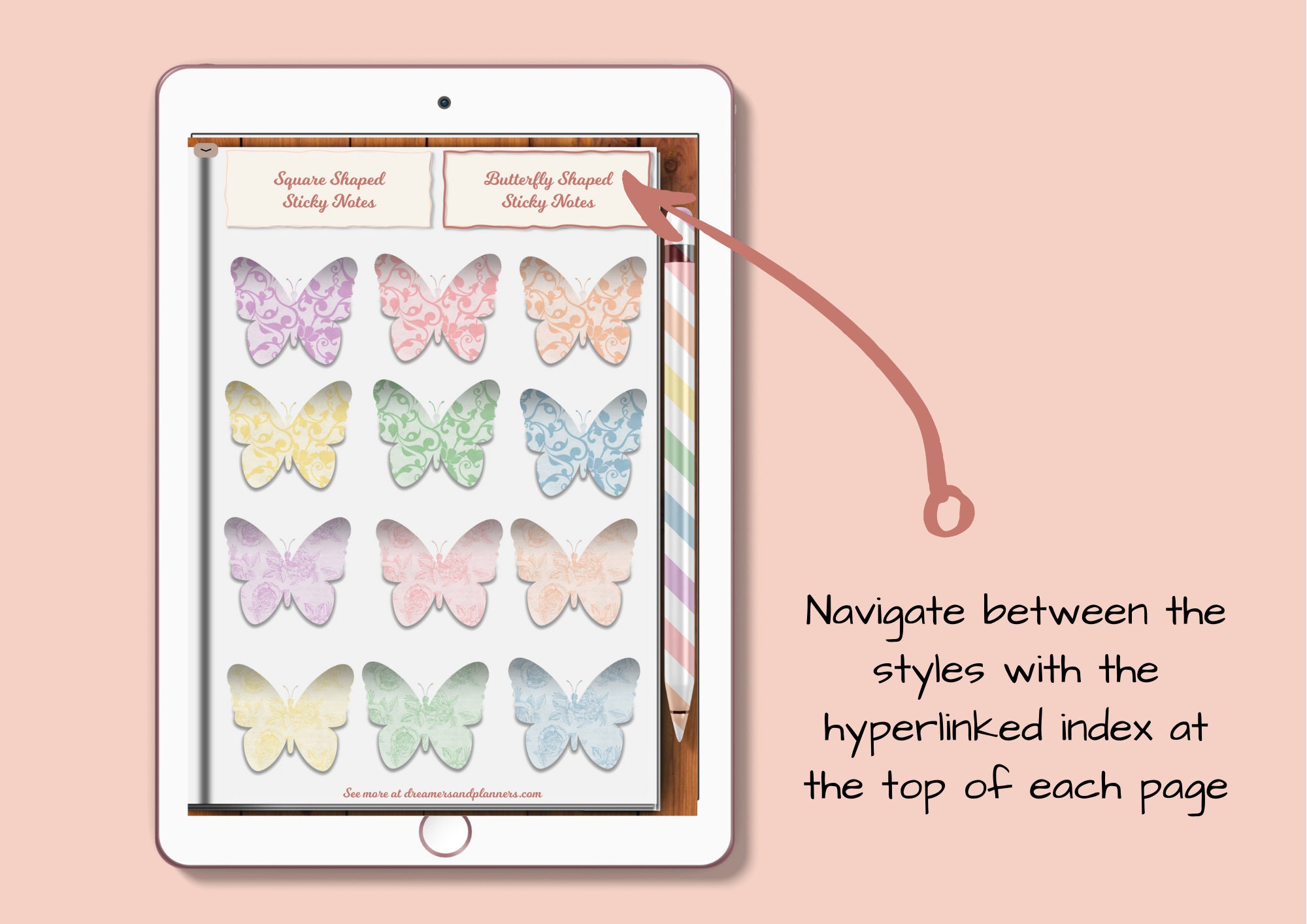 144 Digital PASTEL Butterfly STICKY NOTES Digital Planner - Etsy