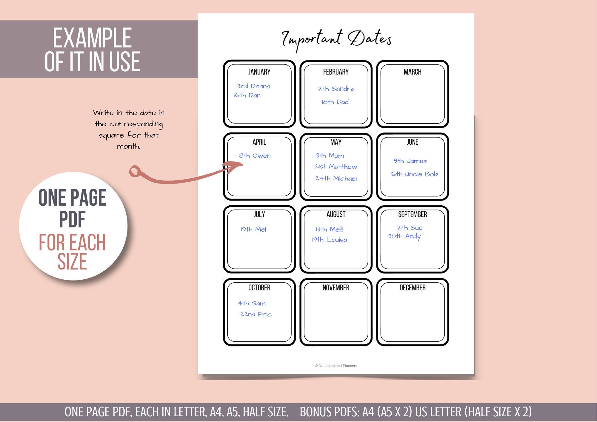 IMPORTANT DATES Printable to Remember Birthday List - Etsy