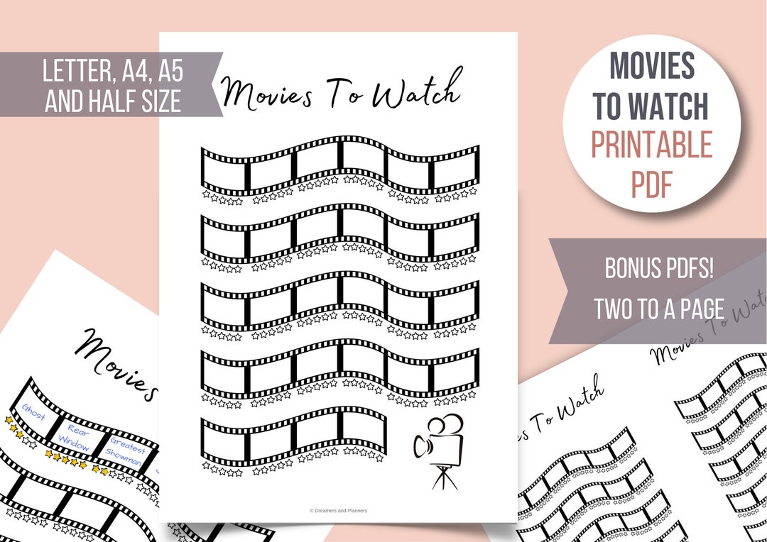 MOVIES to WATCH Printable Tracker Films to Watch List Printable Page ...