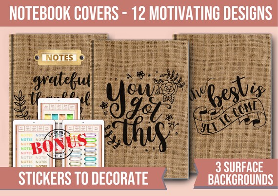 12 BURLAP MOTIVATIONAL QUOTES Digital Notebook Covers | Etsy