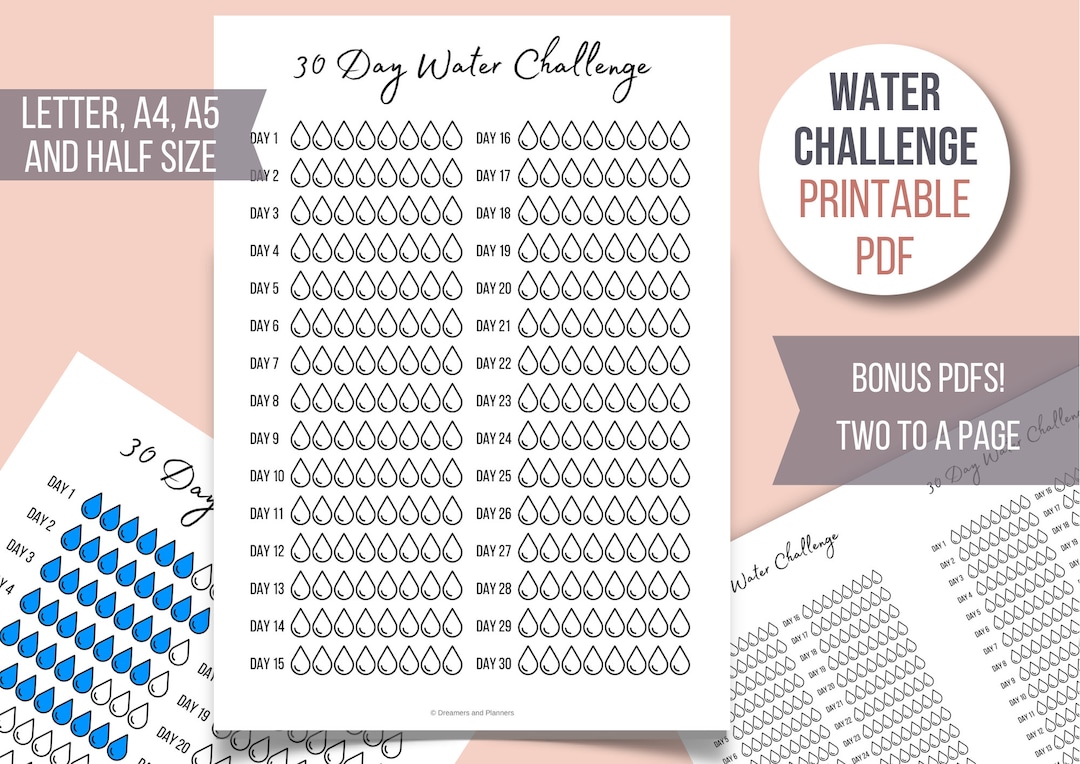 WATER CHALLENGE Printable Habit Tracker Hydration Tracker Bullet ...