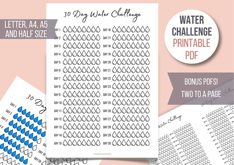 WATER CHALLENGE Printable Habit Tracker Hydration Tracker Bullet ...