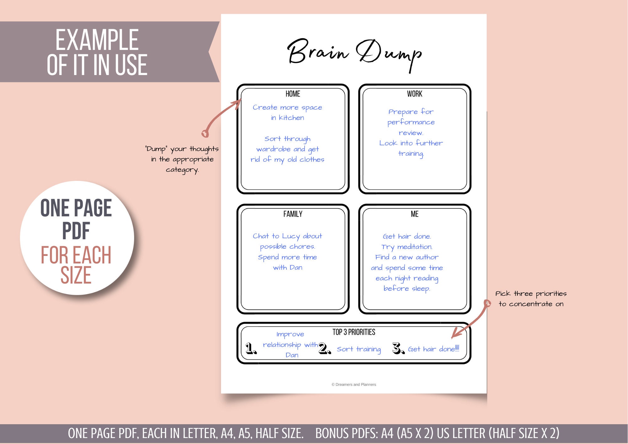 BRAIN DUMP Printable Tracker Goal Printable Goal List Goal Tracker ...