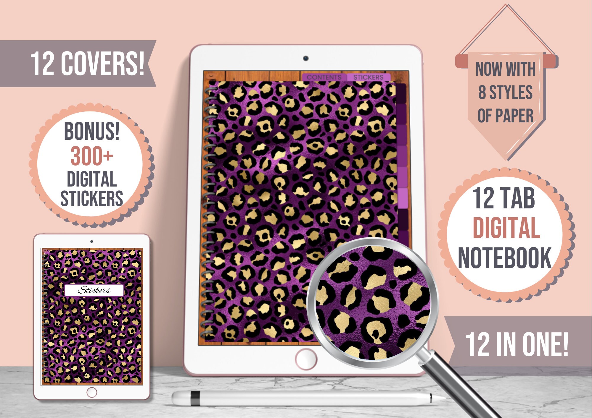 Purple Leopard Print DIGITAL NOTEBOOK goodnotes digital diary | Etsy
