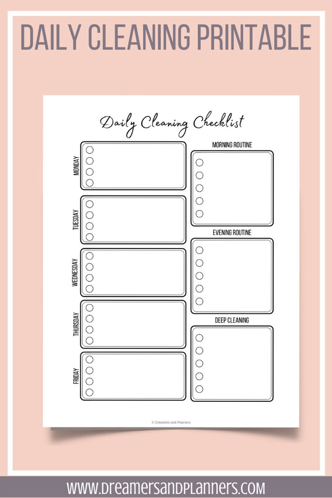 DAILY CLEANING CHECKLIST Printable Planner Page Cleaning | Etsy UK