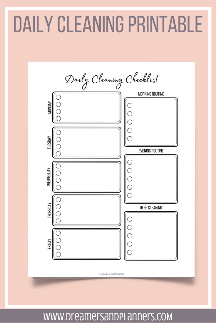 DAILY CLEANING CHECKLIST Printable Planner Page Cleaning | Etsy UK