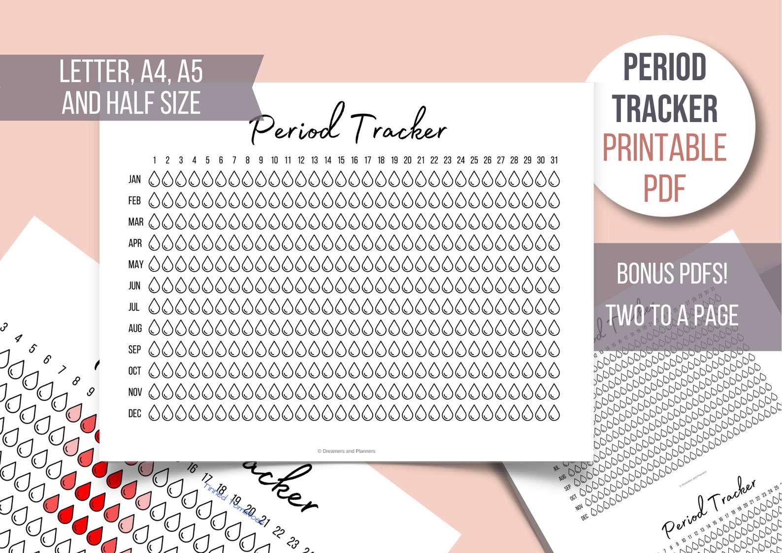 PERIOD TRACKER Printable Tracker Habit Tracker Menstrual Log Bullet ...