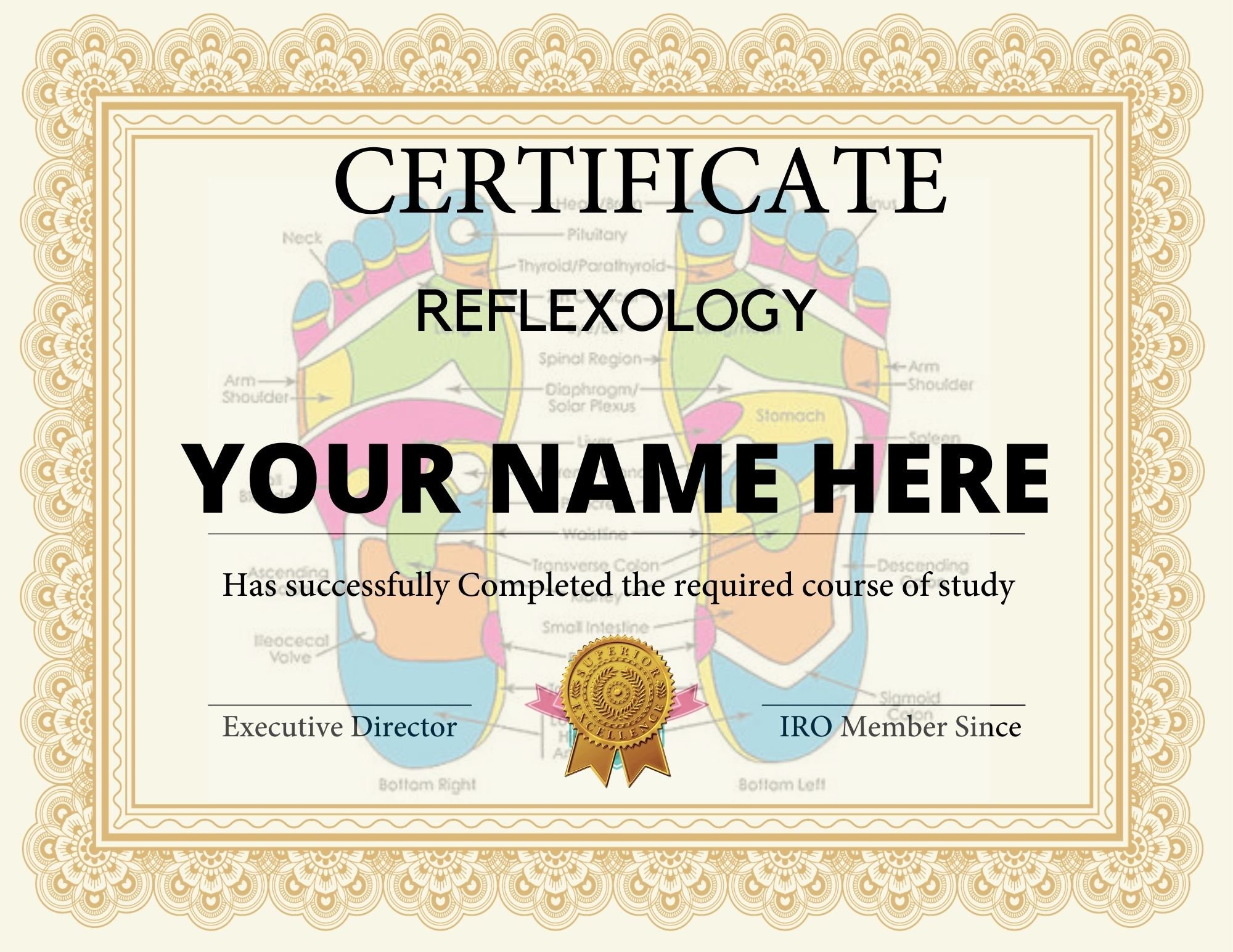 Reflexology Certificate Digital Download Novelty Etsy