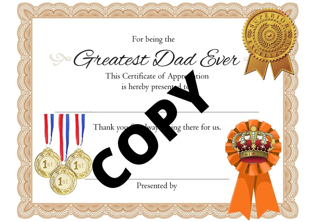 Best Father Certificate Gift Present Fathers Day Honour Worlds - Etsy