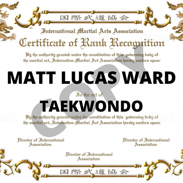 Taekwondo Certificate Template Editable - Etsy