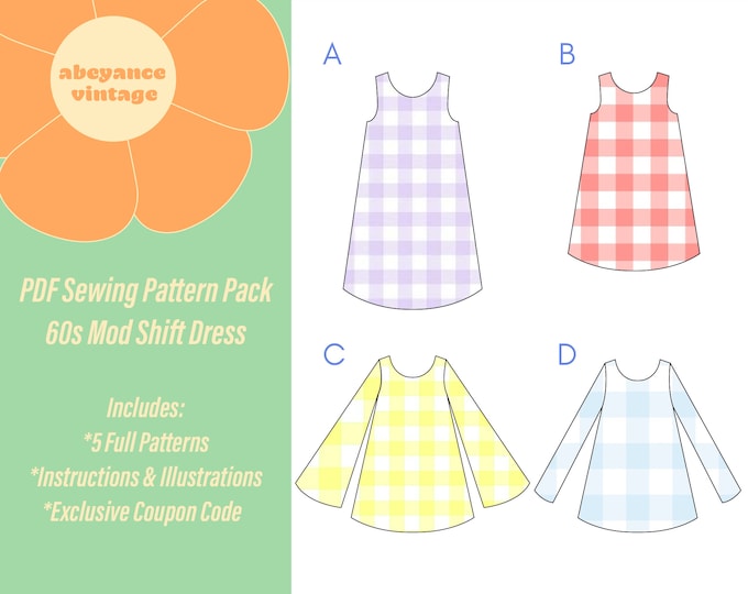 Sewing Pattern 1960's Mod Shift Dress Easy Pattern & PDF Tutorial Retro ...
