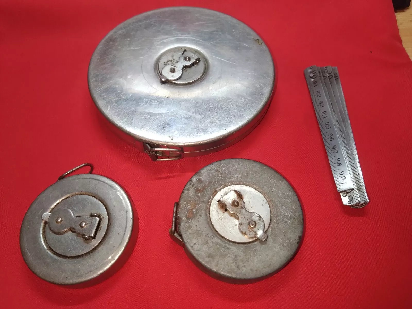 Vintage USSR Soviet Instrument iron Tape Measure 3 Pcs and Folding ...