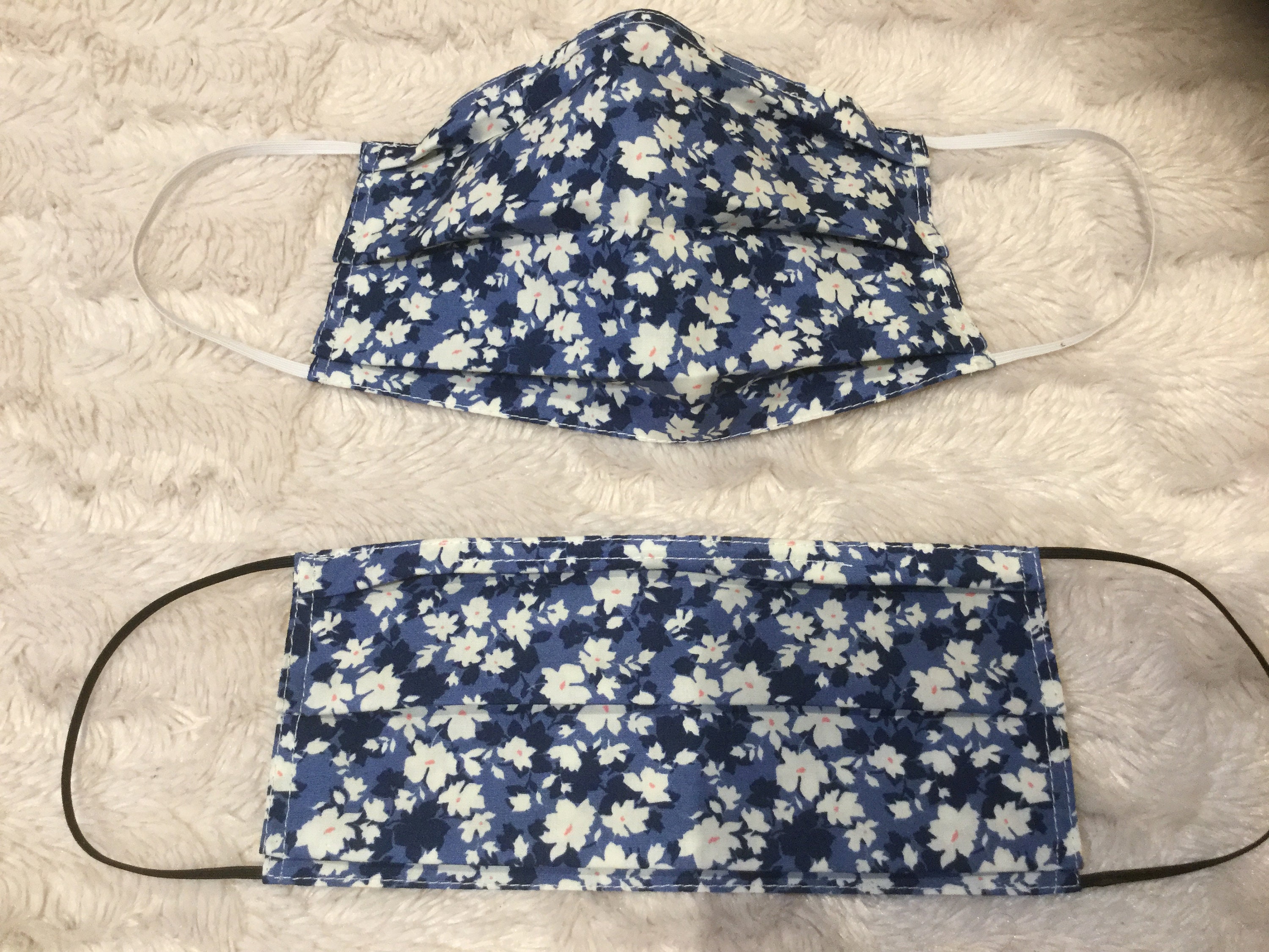 Pleated Washable Reusable Navy Ivory Floral Cotton Face Mask - Etsy