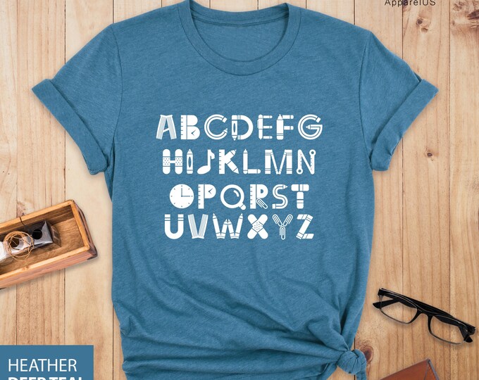 Kindergarten Teacher Shirt, Alphabet Shirt, Preschool Teacher Tshirt ...