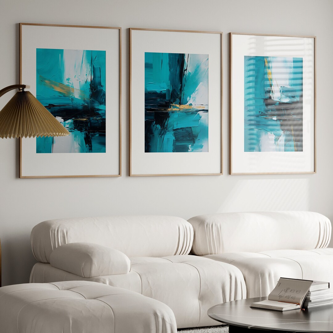 Teal Green Abstract Wall Art, Modern Wall Print Set, AI Modern Art ...