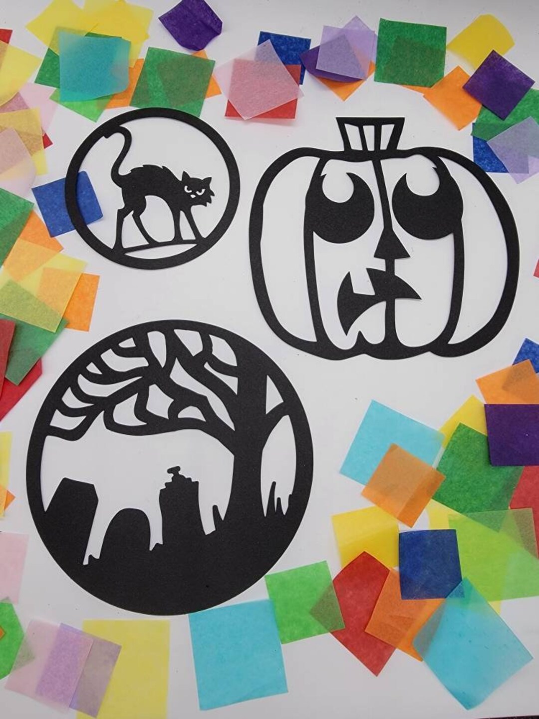 Halloween Suncatcher Craft Kit: Jack-o-lantern, Cat, Graveyard (set of ...
