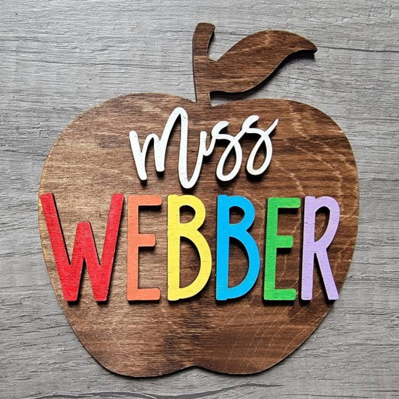Wood Apple Teacher Sign - Etsy