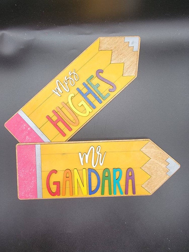 Personalized Desktop Teacher Pencil Sign Mini Apple Sign for - Etsy