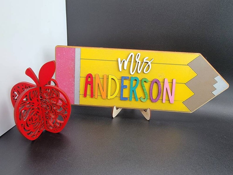 Personalized Desktop Teacher Pencil Sign Mini Apple Sign for - Etsy