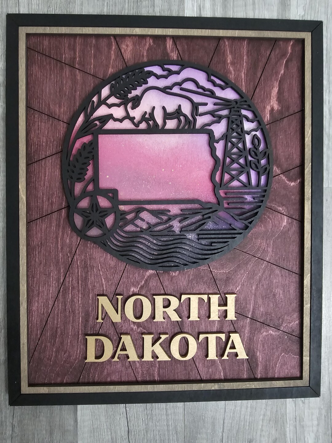 Custom North Dakota Wood Sign: Layered ND State Art (20x15) - Etsy