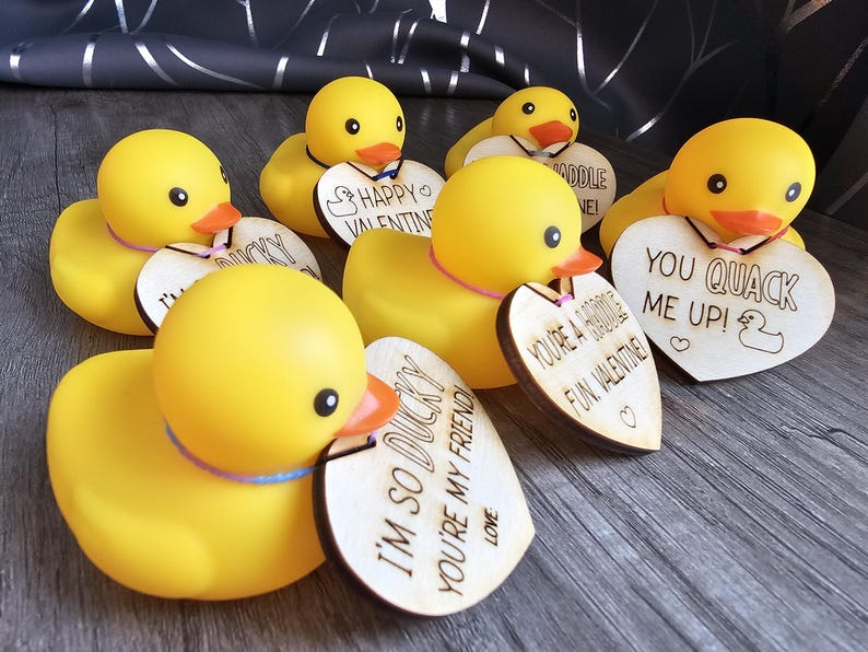 Mini Rubber Duck Valentine, Personalized Wooden Heart, Kids Classroom ...