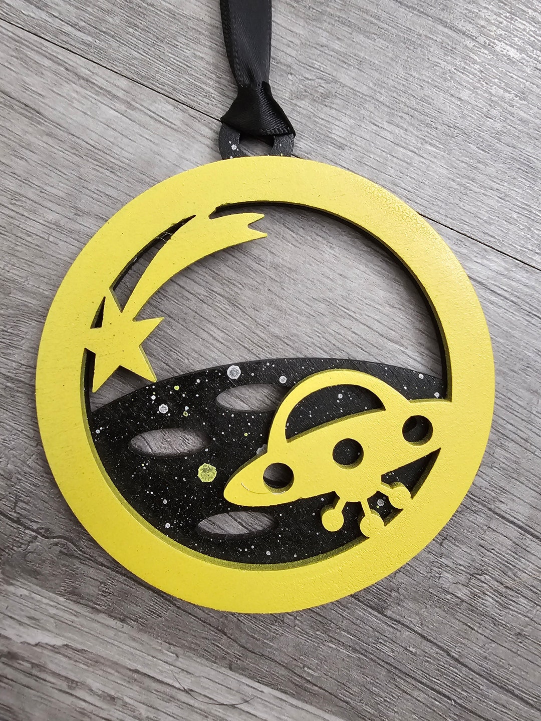 Hand-painted Spaceship Ornament: Custom Laser Cut Wood Space Xmas Gift ...