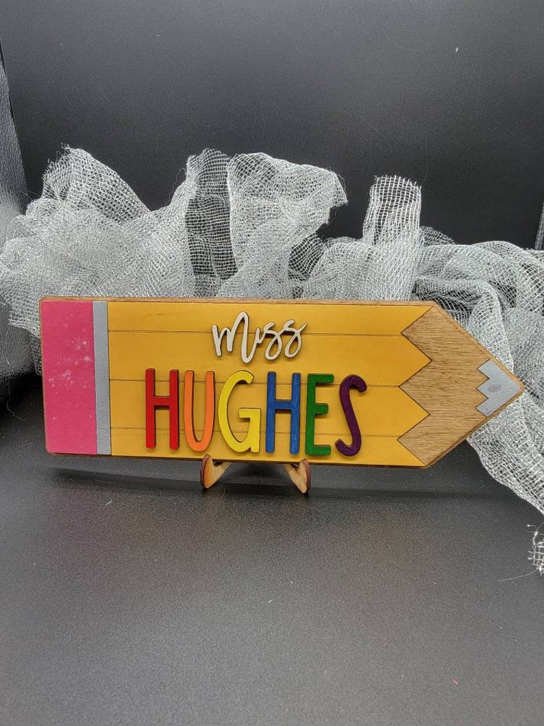 Personalized Desktop Teacher Pencil Sign Mini Apple Sign for - Etsy