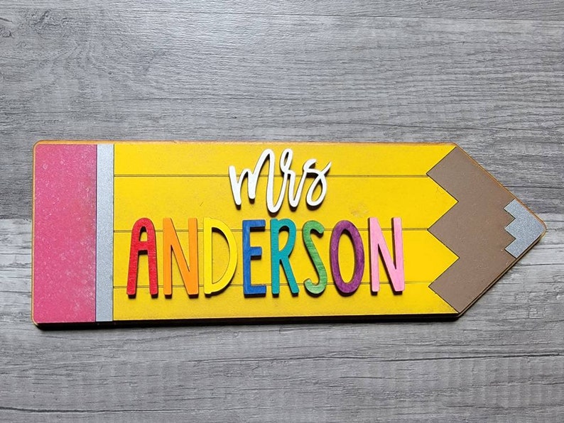 Personalized Desktop Teacher Pencil Sign Mini Apple Sign for - Etsy
