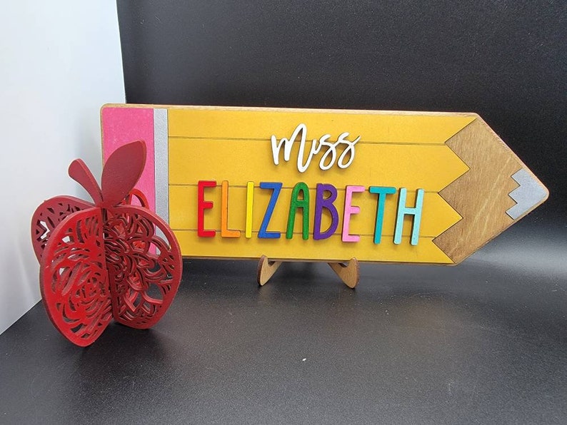 Personalized Desktop Teacher Pencil Sign Mini Apple Sign for - Etsy