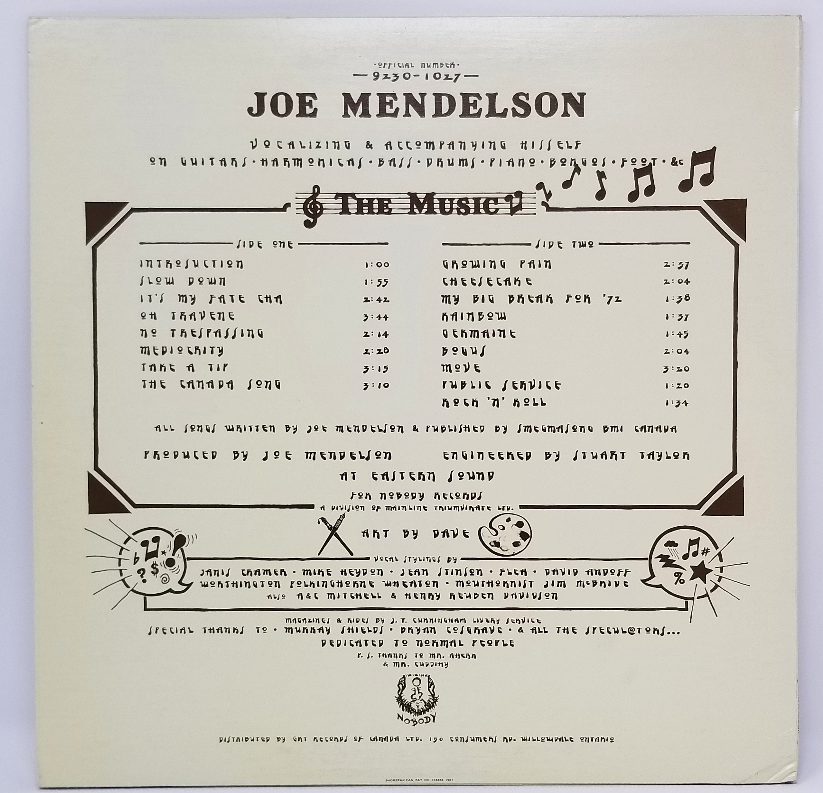 VINYL LP ROCK Canadiana...joe Mendelson mr. Middle of the Road 1972 - Etsy
